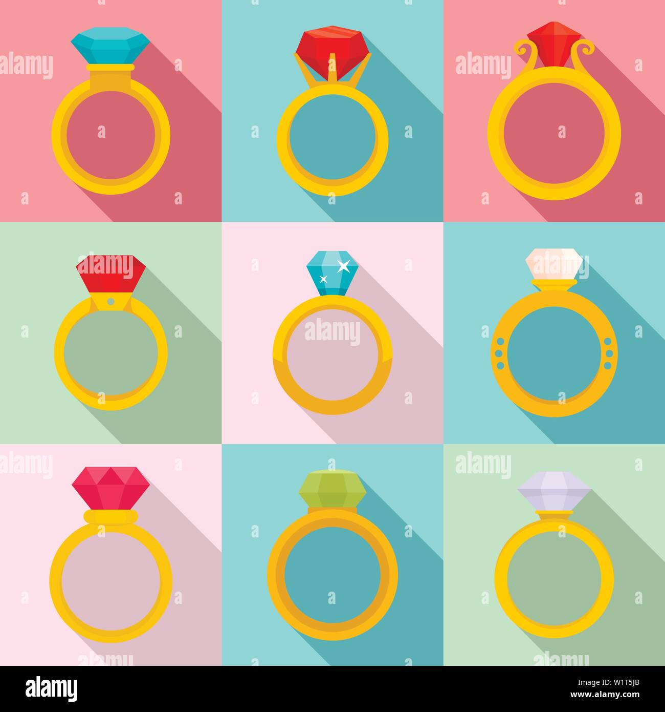 Diamond ring icons set. Flat set of diamond ring vector icons for web ...