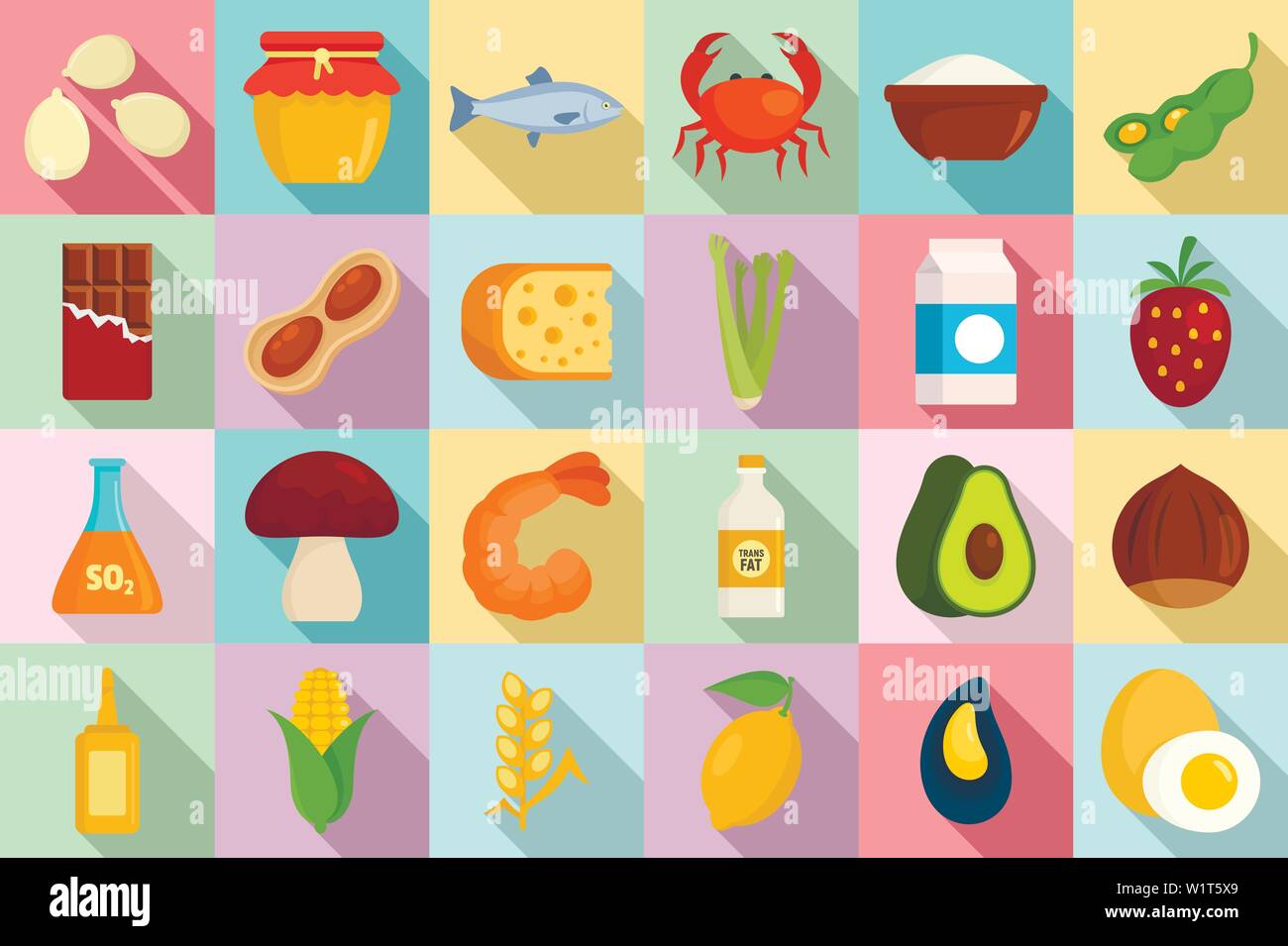 Food allergy icons set. Flat set of food allergy vector icons for web ...