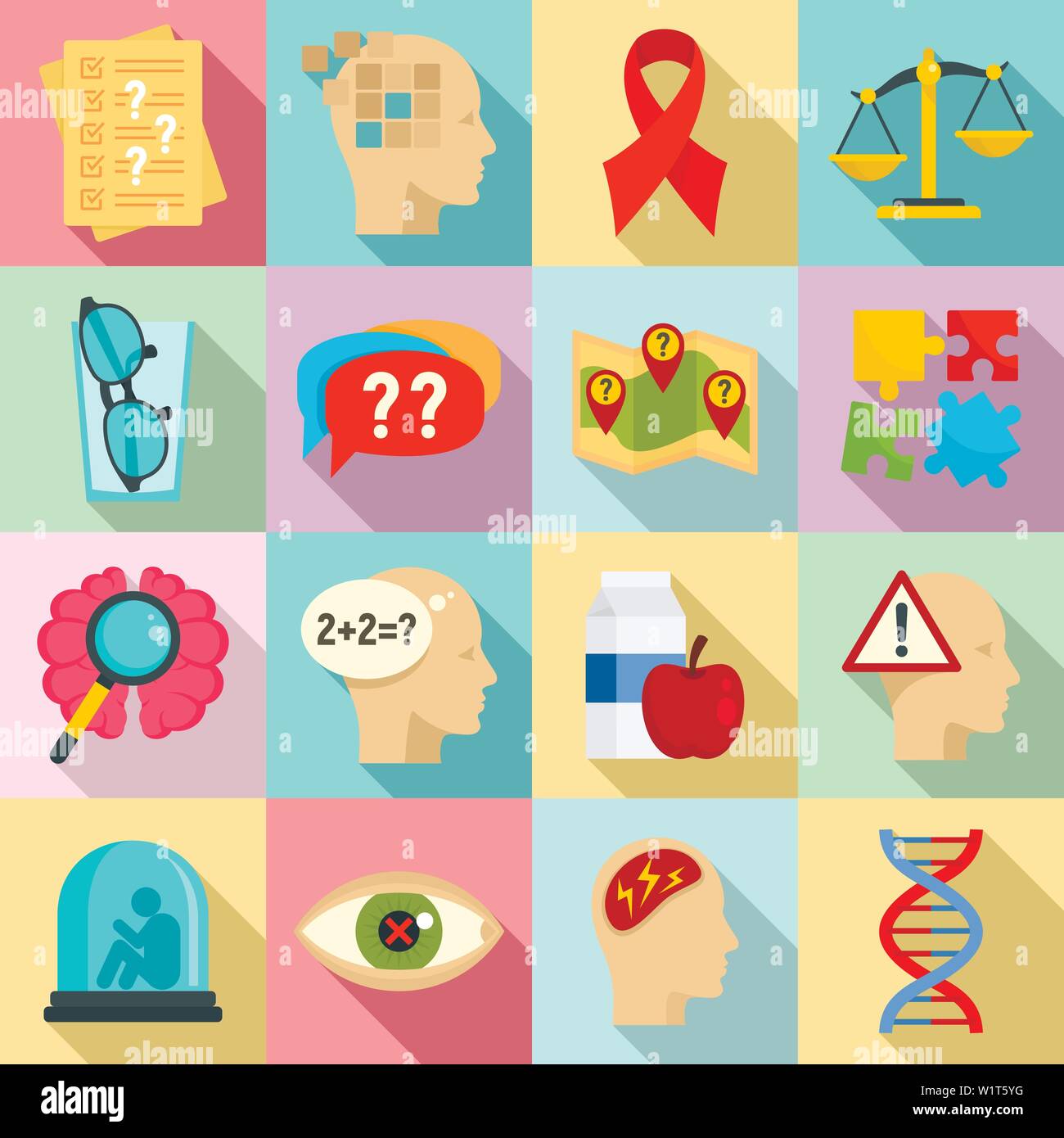 Alzheimers disease icons set. Flat set of alzheimers disease vector ...