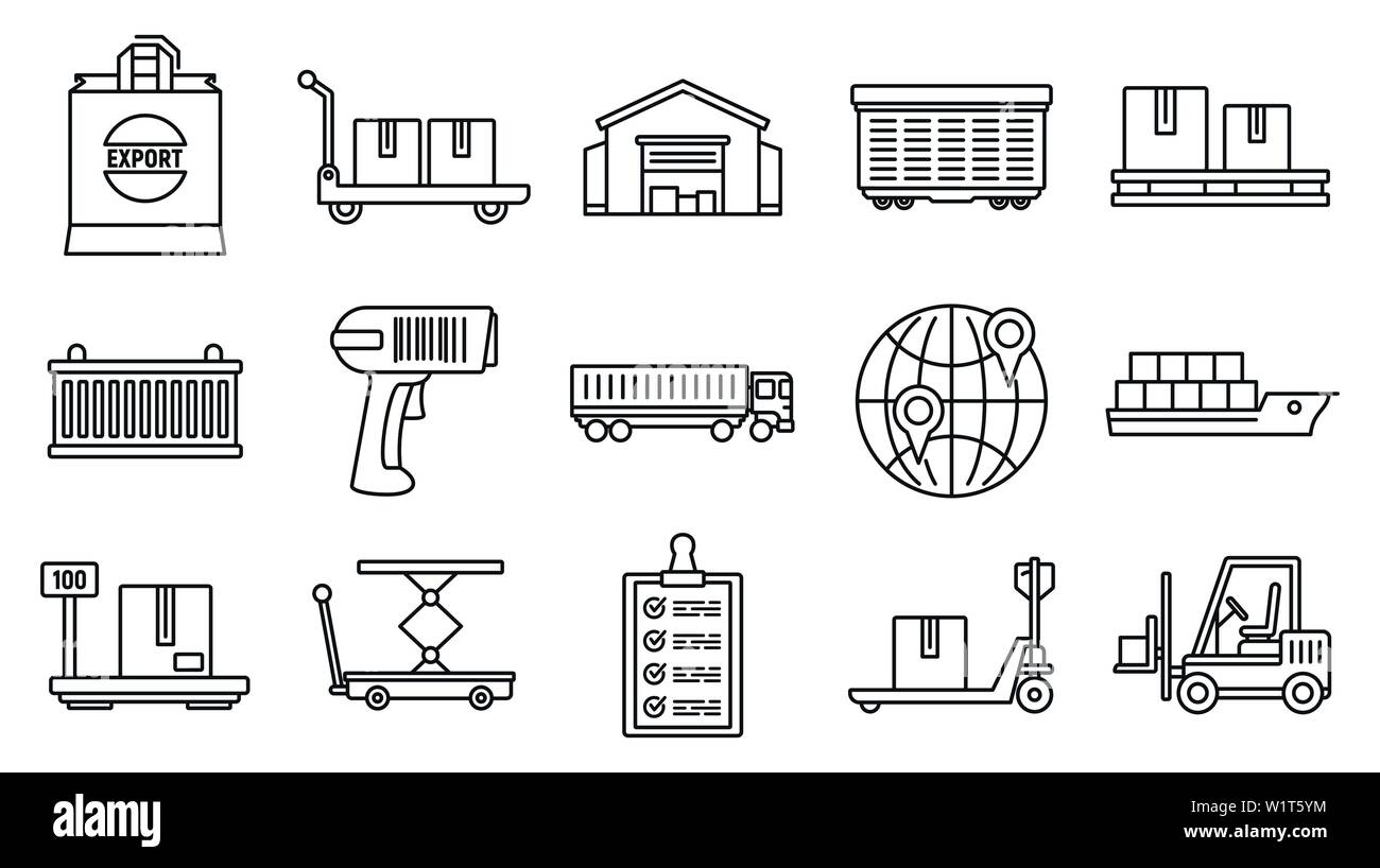 World goods export icons set. Outline set of world goods export vector ... World goods export icons set. Outline set of world goods export vector ...