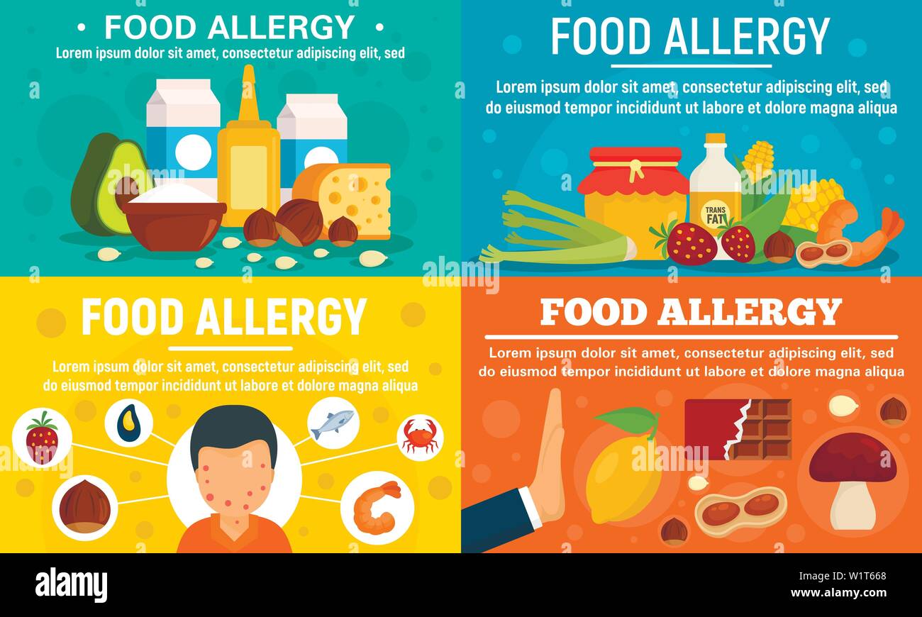 Food allergy banner set. Flat illustration of food allergy vector ...