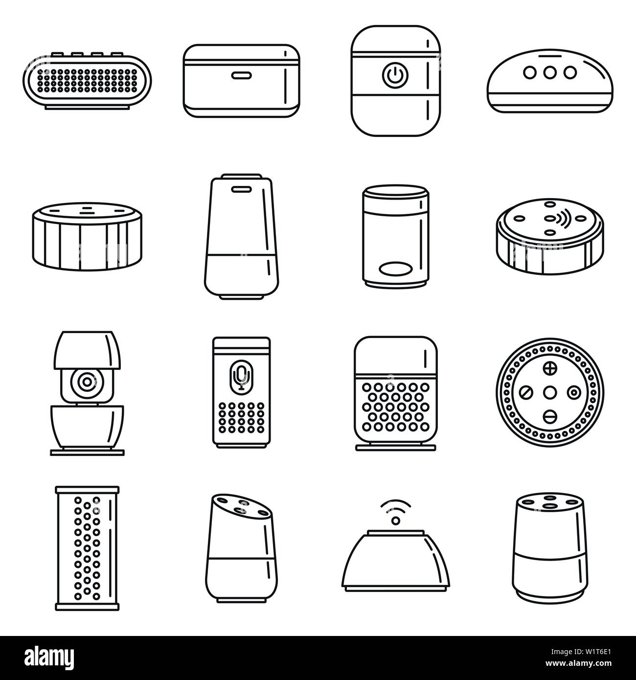 Home smart speaker icons set. Outline set of home smart speaker vector icons for web design ...