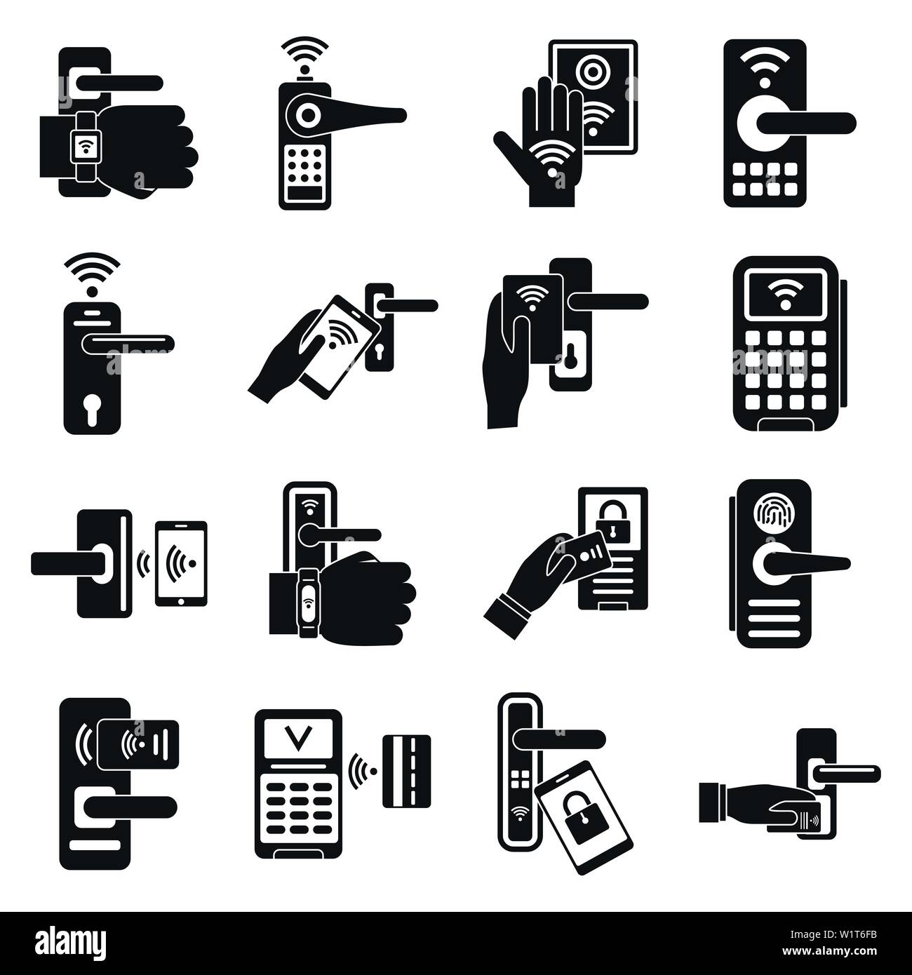 Wireless door lock icons set. Simple set of wireless door lock vector ...