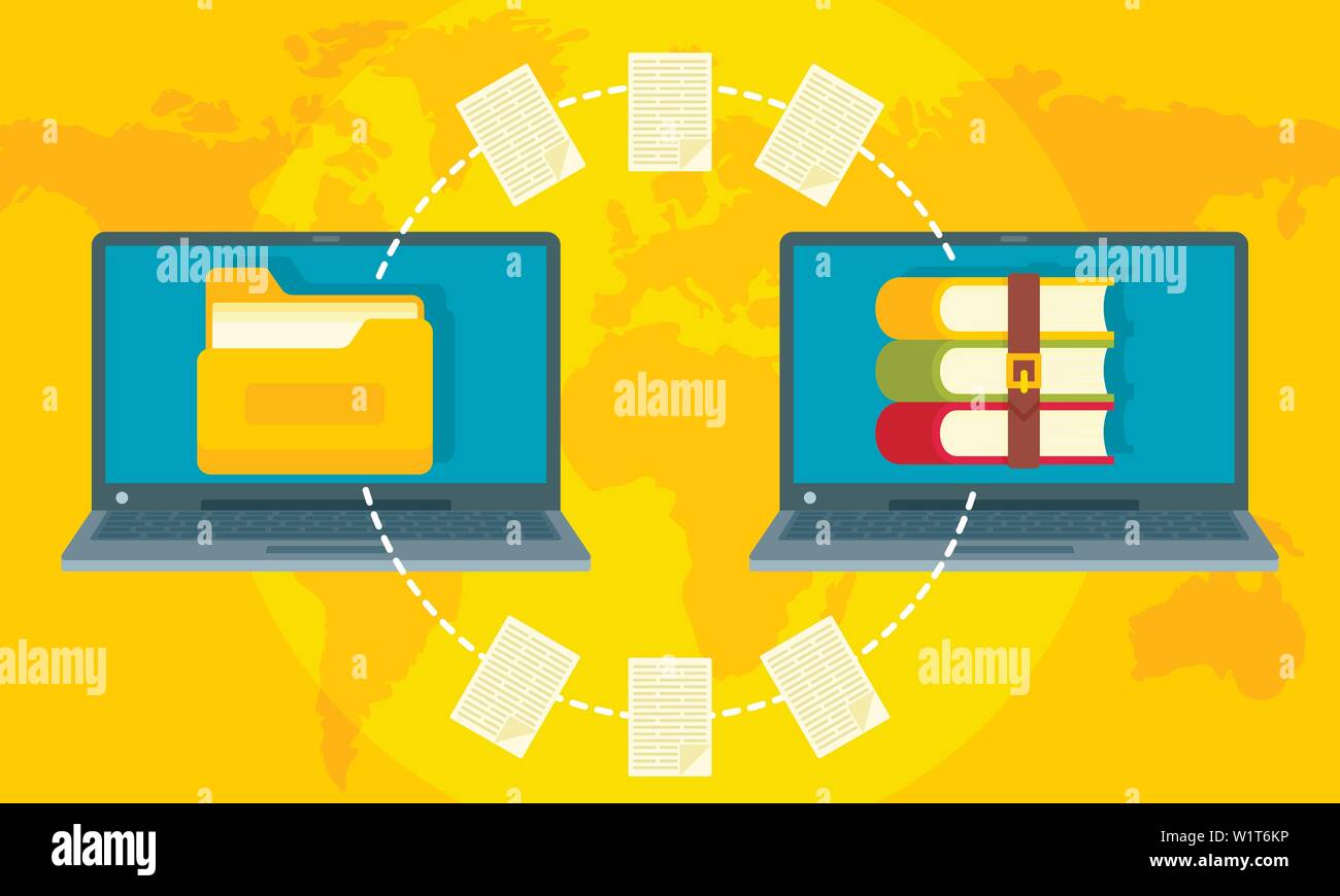 Computer archive concept background. Flat illustration of computer ...
