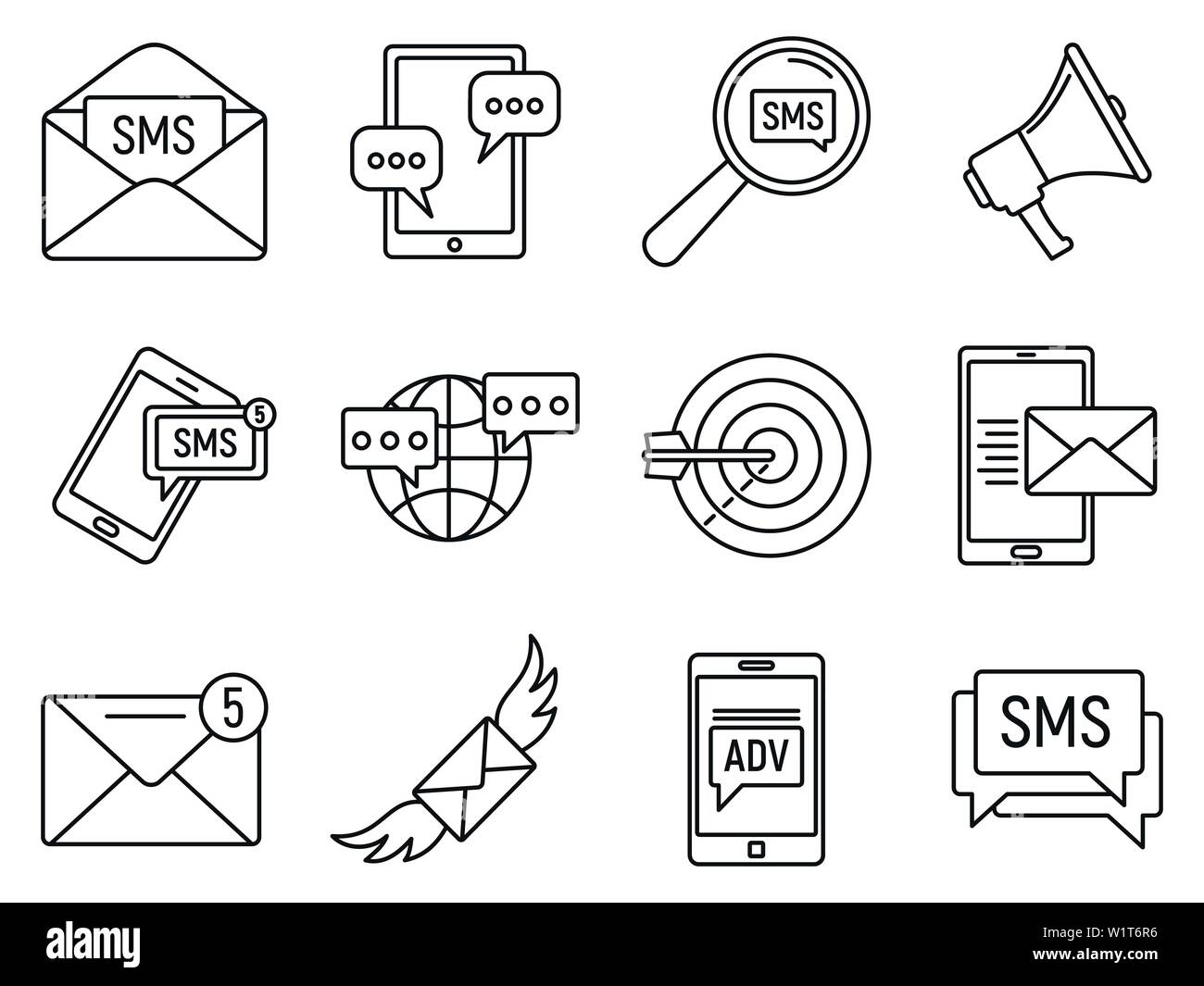 Modern sms marketing icons set. Outline set of modern sms marketing ...