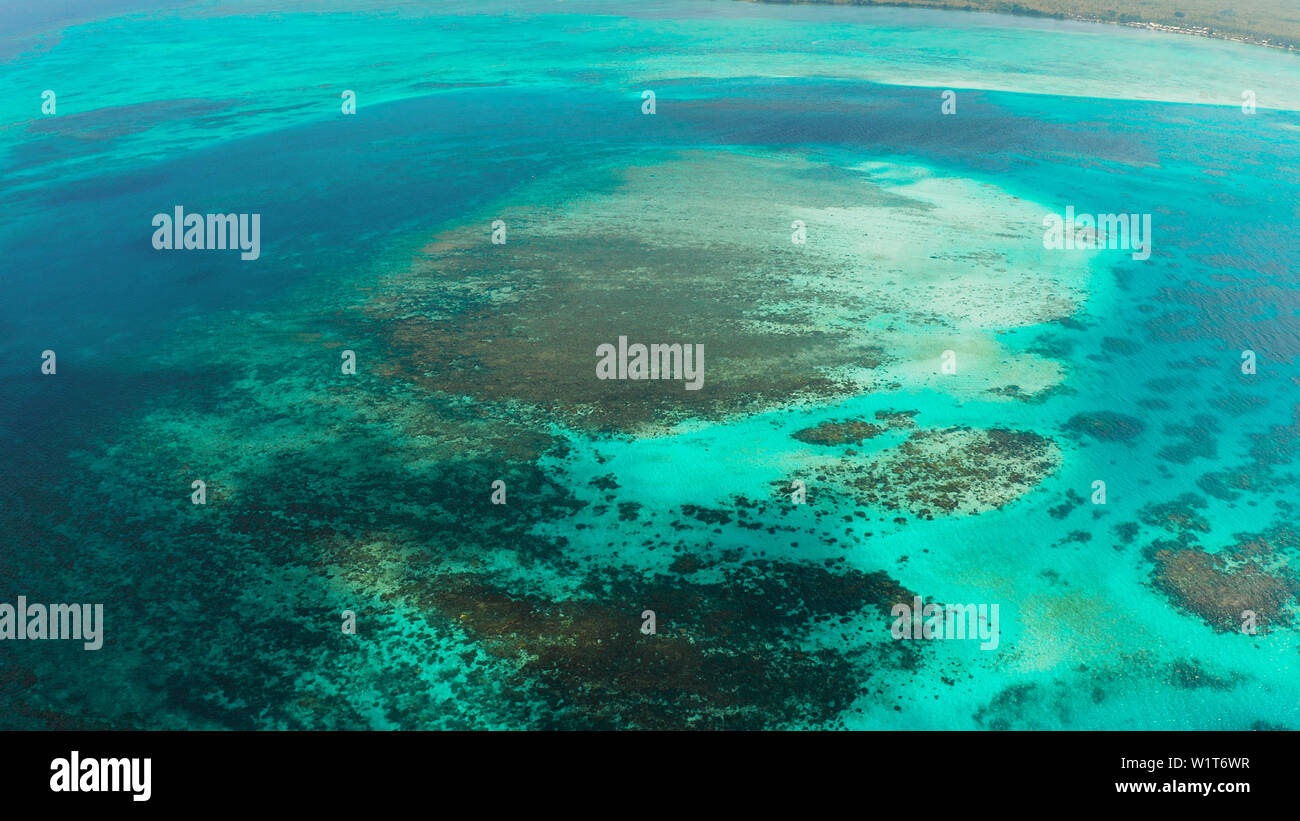 Sea water surface in lagoon with coral reef copy space for text. Top ...