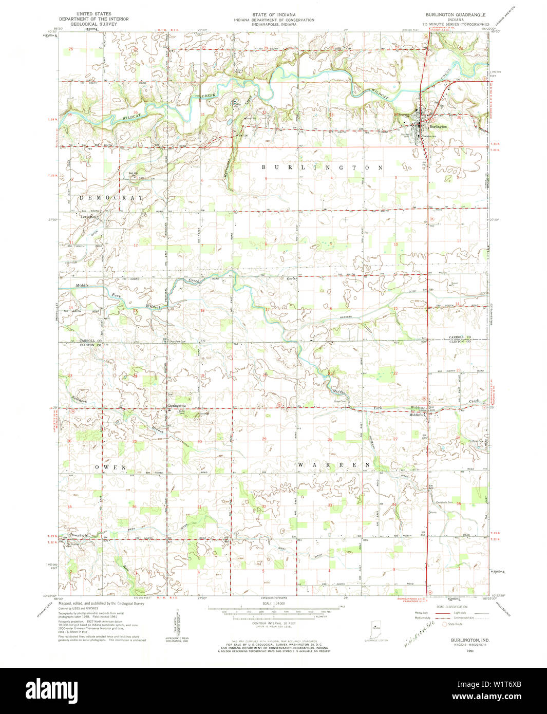 USGS TOPO Map Indiana IN Burlington 156347 1961 24000 Restoration Stock ...