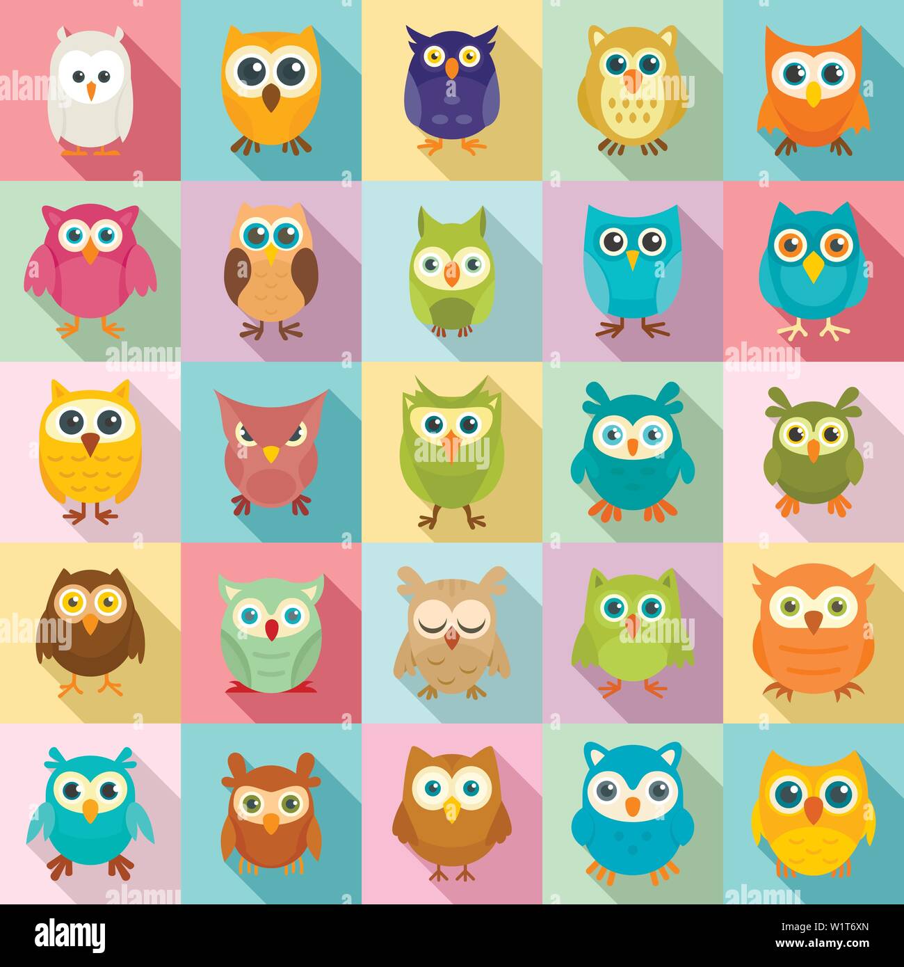 Owl icons set. Flat set of owl vector icons for web design Stock Vector ...