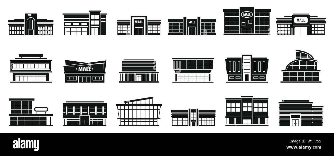 Mall building icons set. Simple set of mall building vector icons for ...