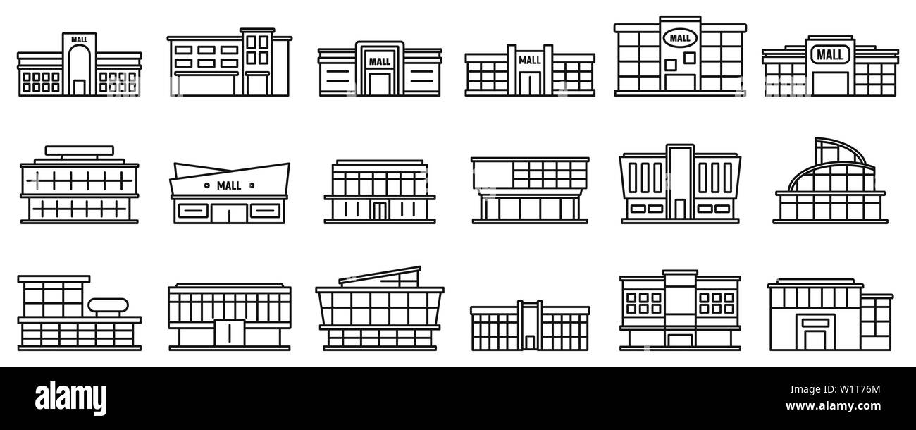 Mall centre icons set. Outline set of mall centre vector icons for web ...