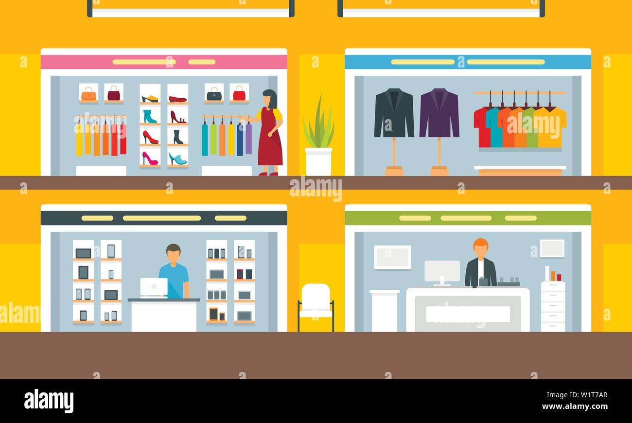 Mall concept background. Flat illustration of mall vector concept ...