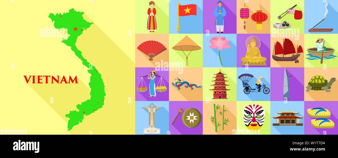 Vietnam icons set. Flat set of vietnam vector icons for web design ...