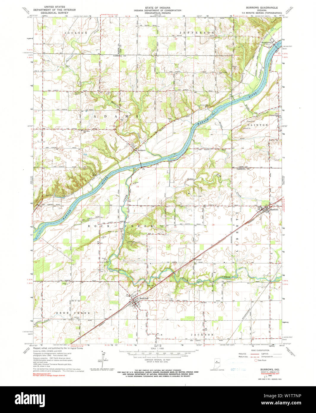 USGS TOPO Map Indiana IN Burrows 156727 1962 24000 Restoration Stock ...