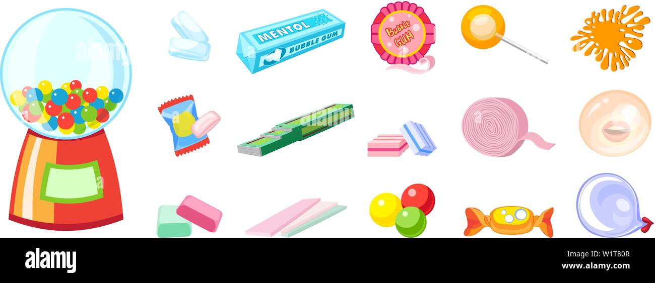 Gum icons set. Cartoon set of gum vector icons for web design Stock ...