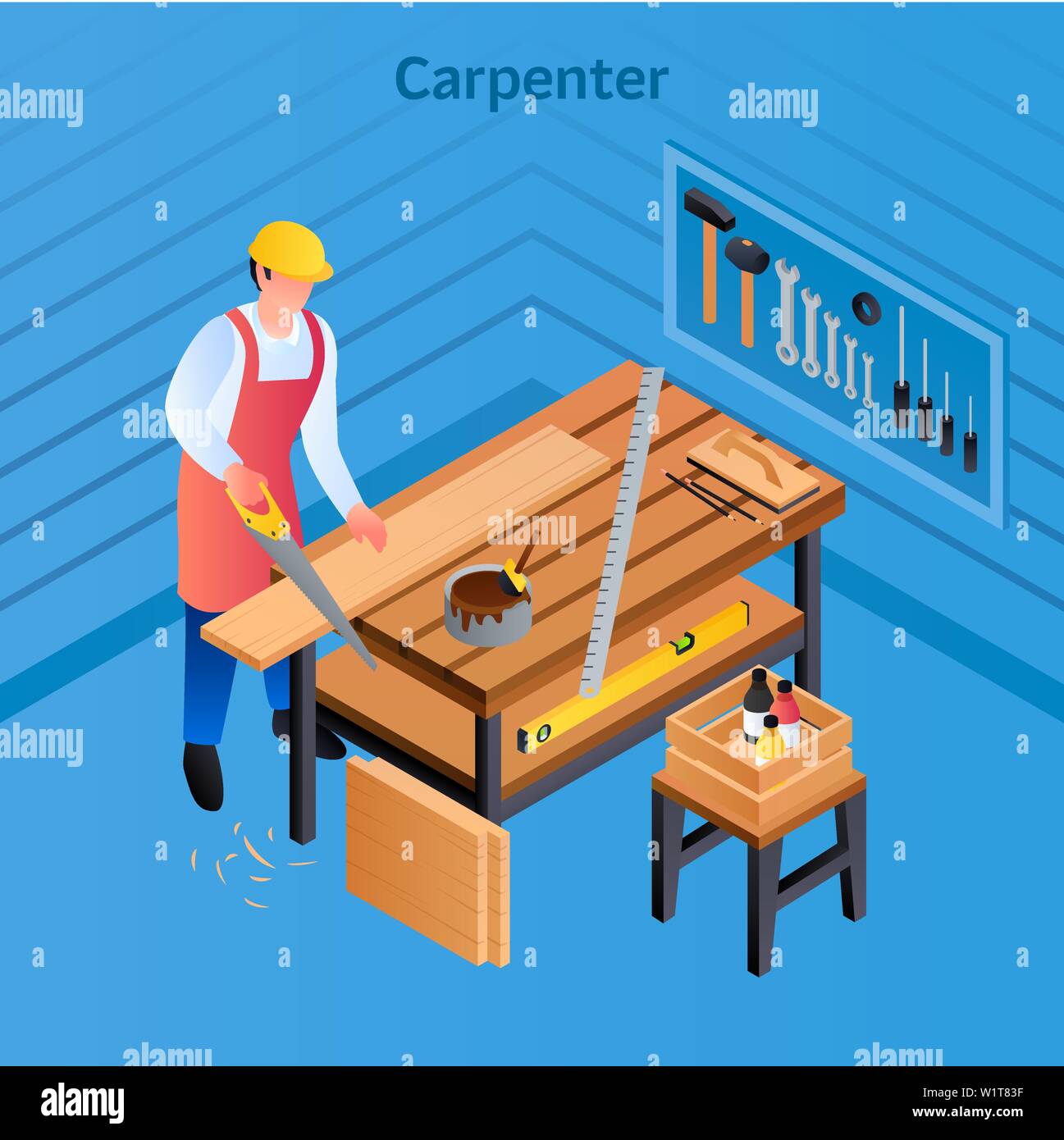 Carpenter concept background. Isometric illustration of carpenter ...