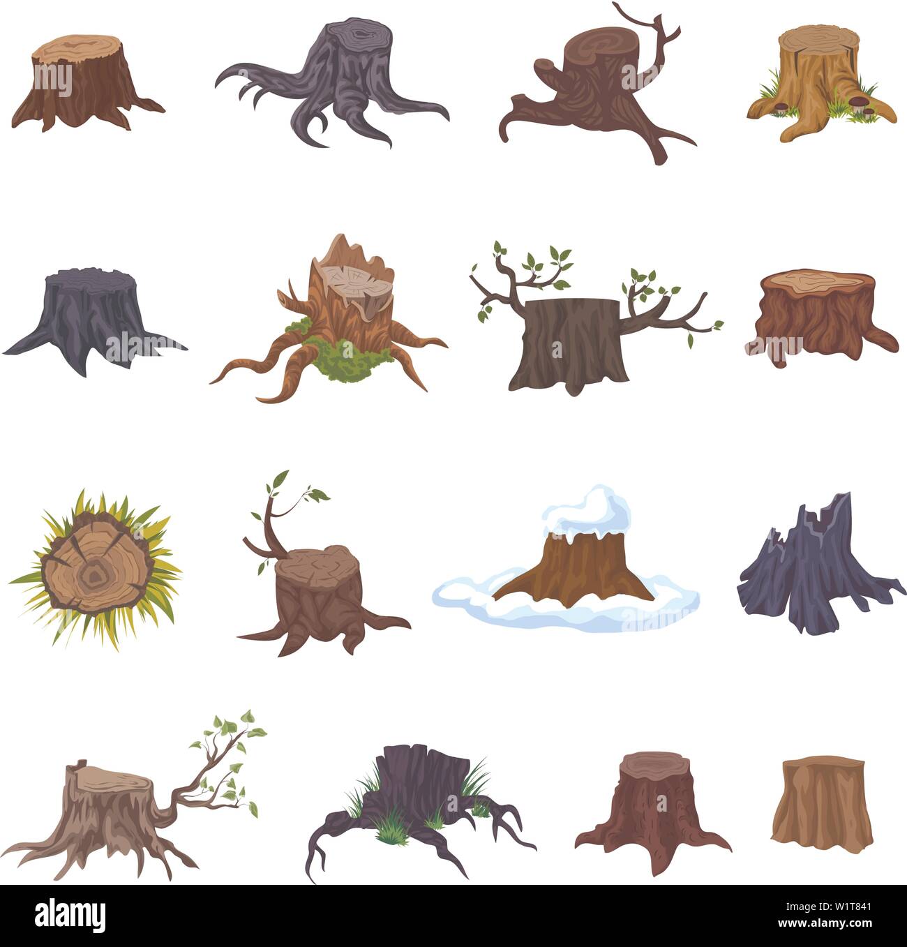 Stumps icons set. Cartoon set of stumps vector icons for web design ...