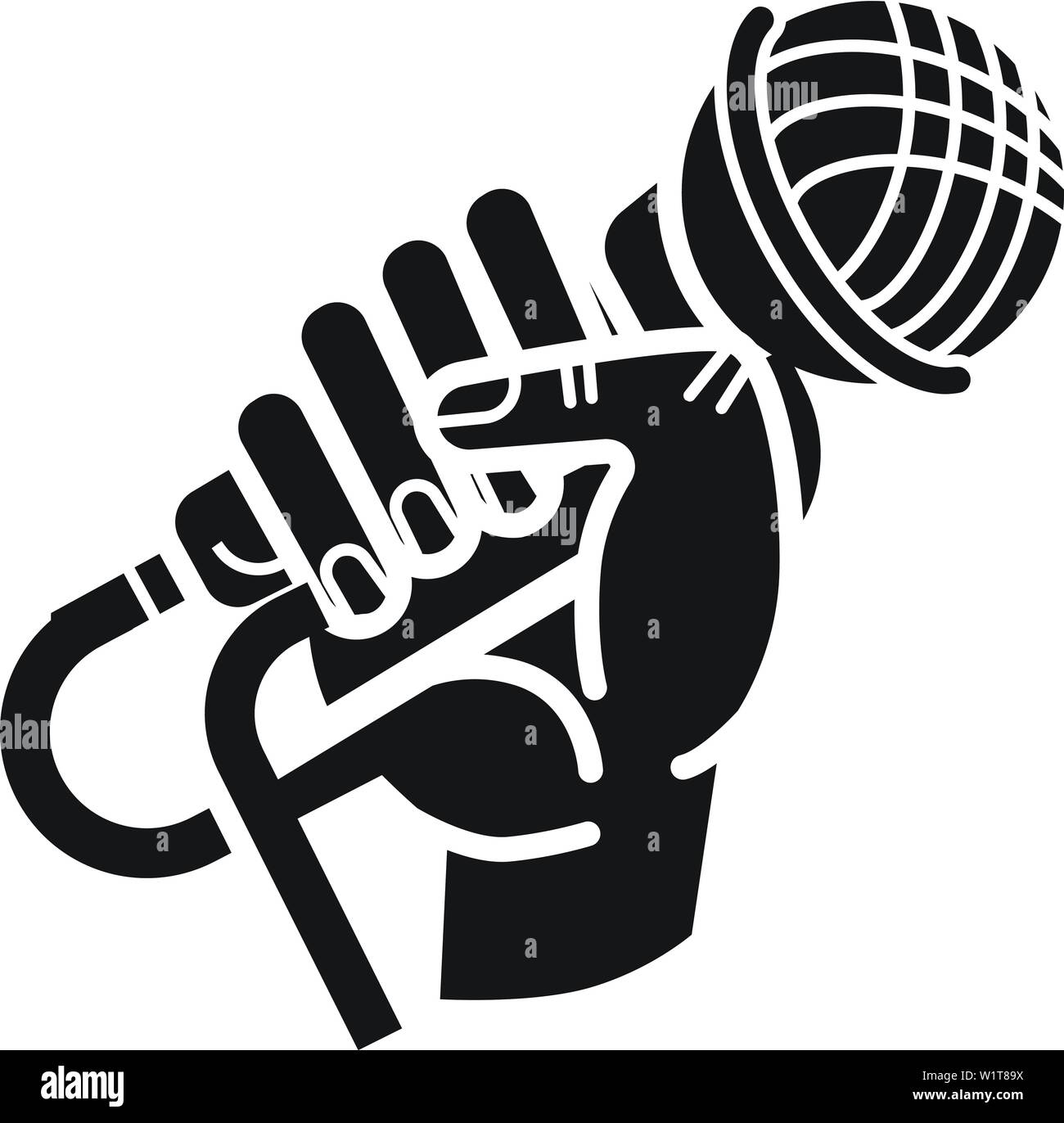 Microphone in hand icon. Simple illustration of microphone in hand ...