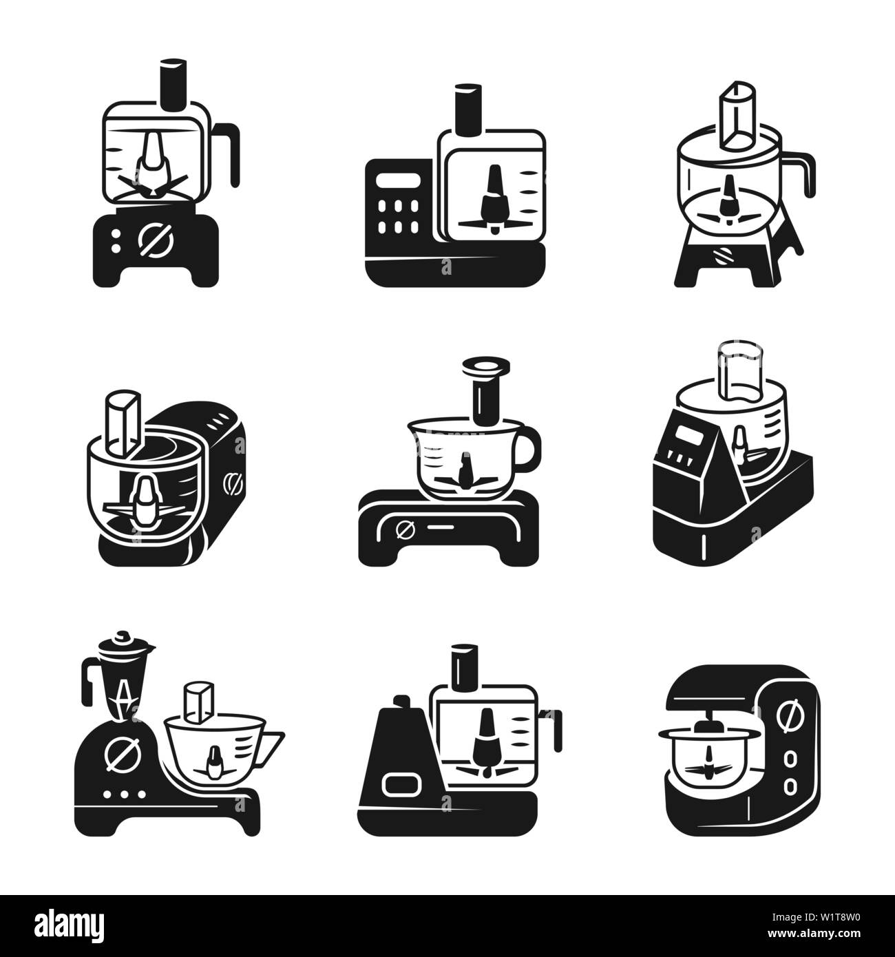 Food processor icons set. Simple set of food processor vector icons for ...