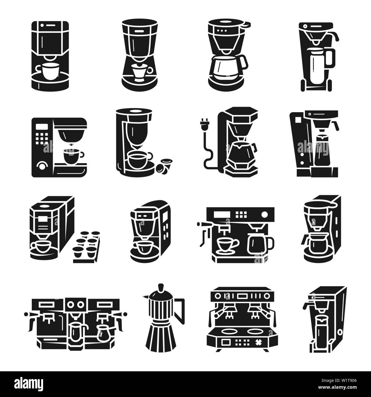 Coffee maker icons set. Simple set of coffee maker vector icons for web ...