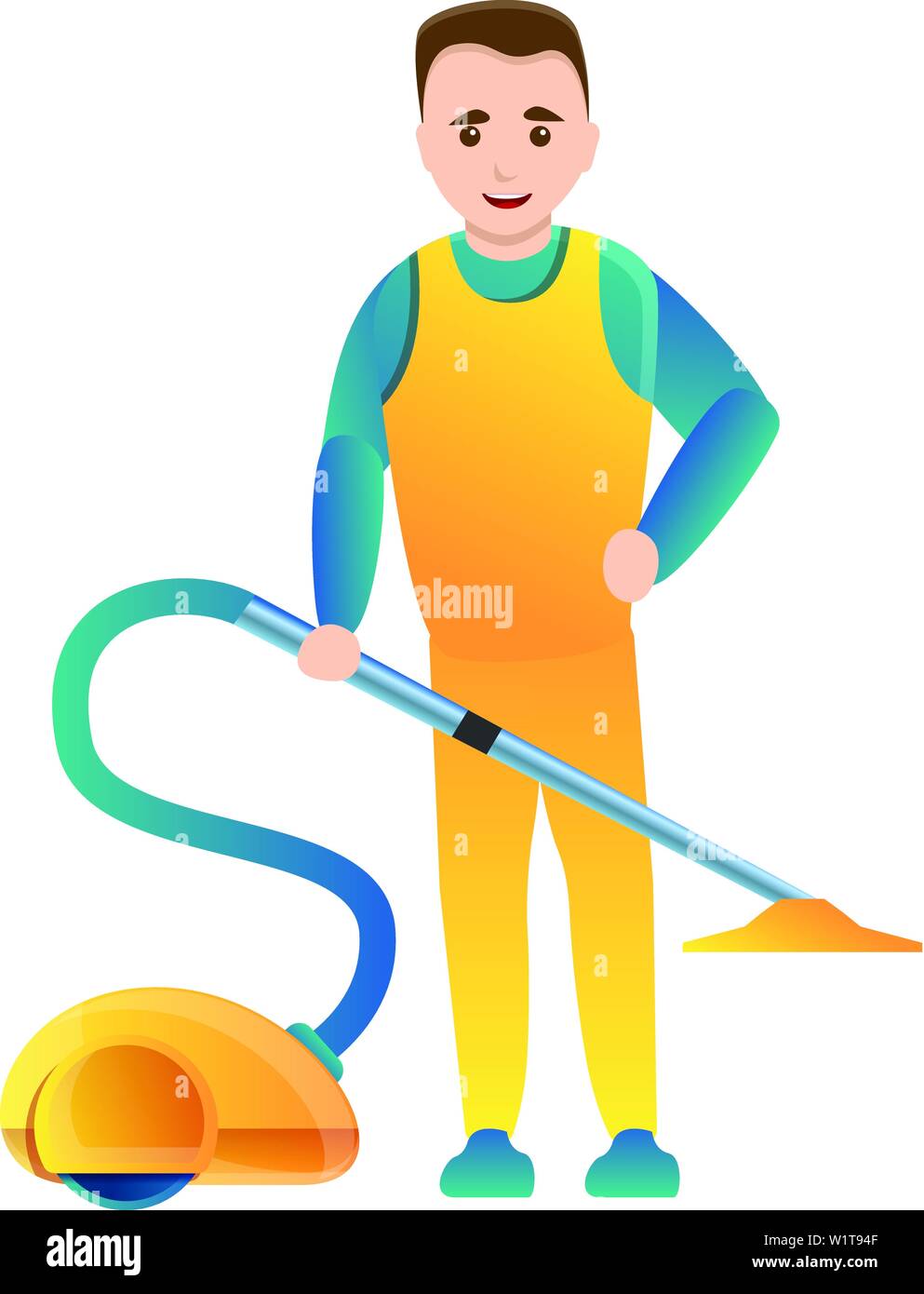 Man use vacuum cleaner icon. Cartoon of man use vacuum cleaner vector ...