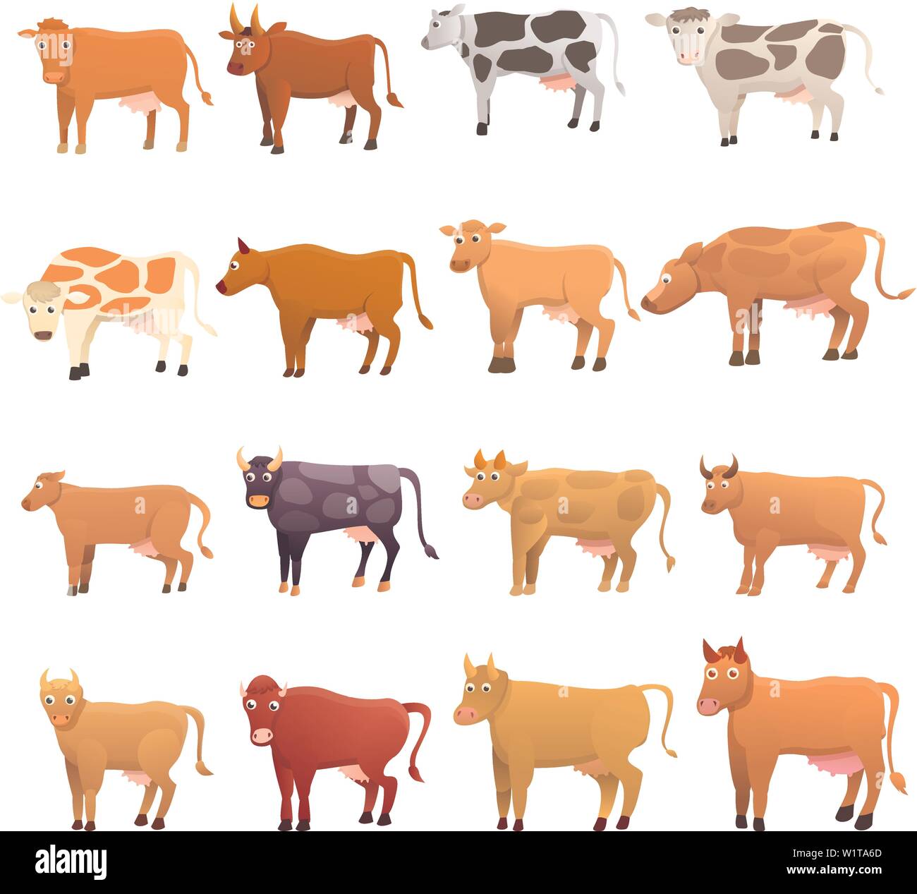 Cow icons set. Cartoon set of cow vector icons for web design Stock ...