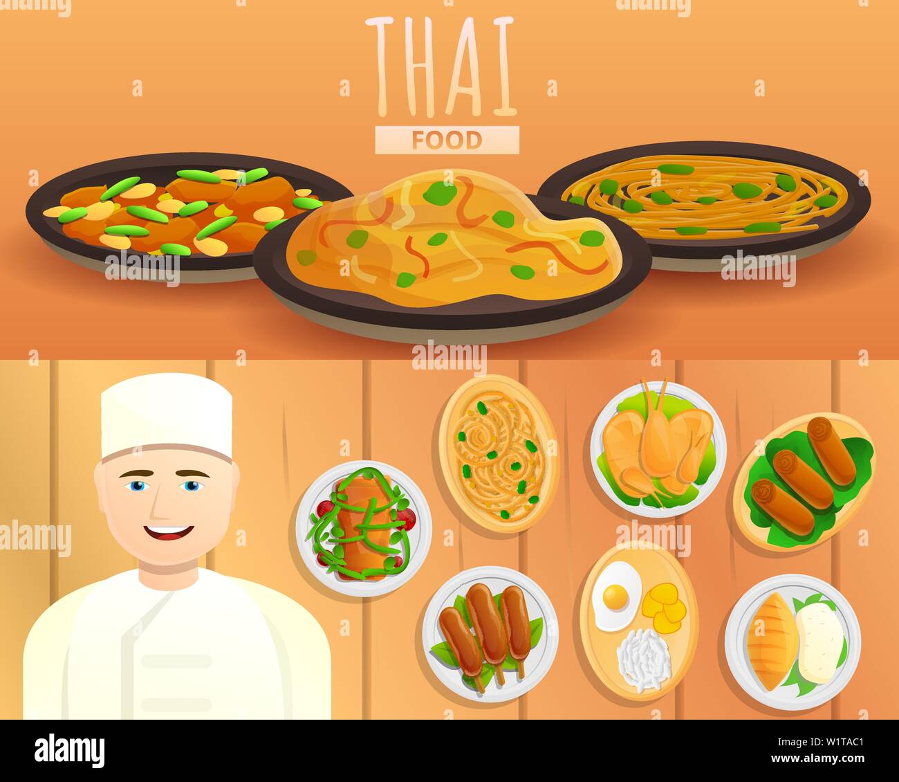 Thai food banner set. Cartoon illustration of thai food vector banner ...