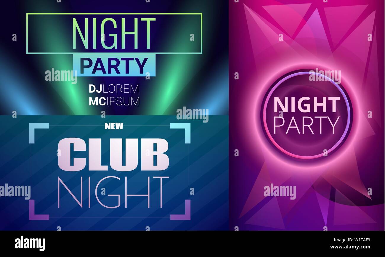 Nightclub banner set. Cartoon illustration of nightclub vector banner ...