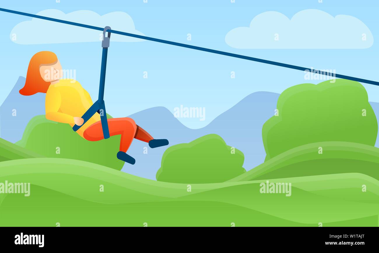 Zip line rope concept banner. Cartoon illustration of zip line rope ...