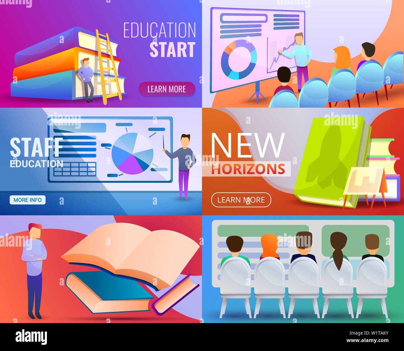 Staff education banner set. Cartoon illustration of staff education ...