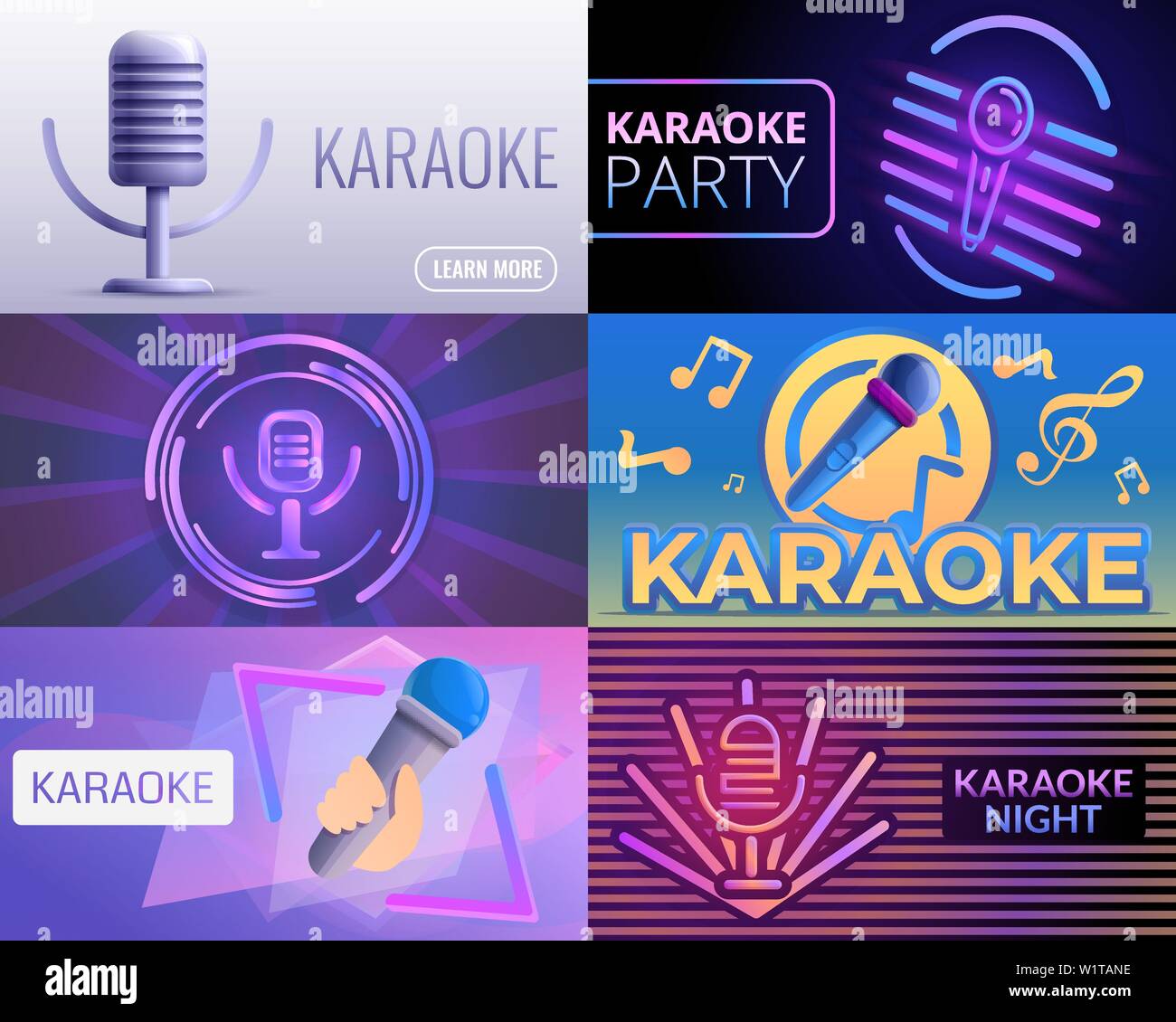 Karaoke music banner set. Cartoon illustration of karaoke music vector ...