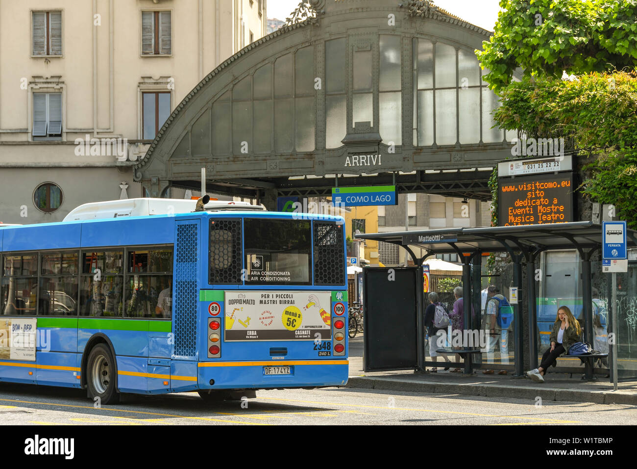 COMO, ITALY - JUNE 2019: The railway station in Como on Lake Como. A ...