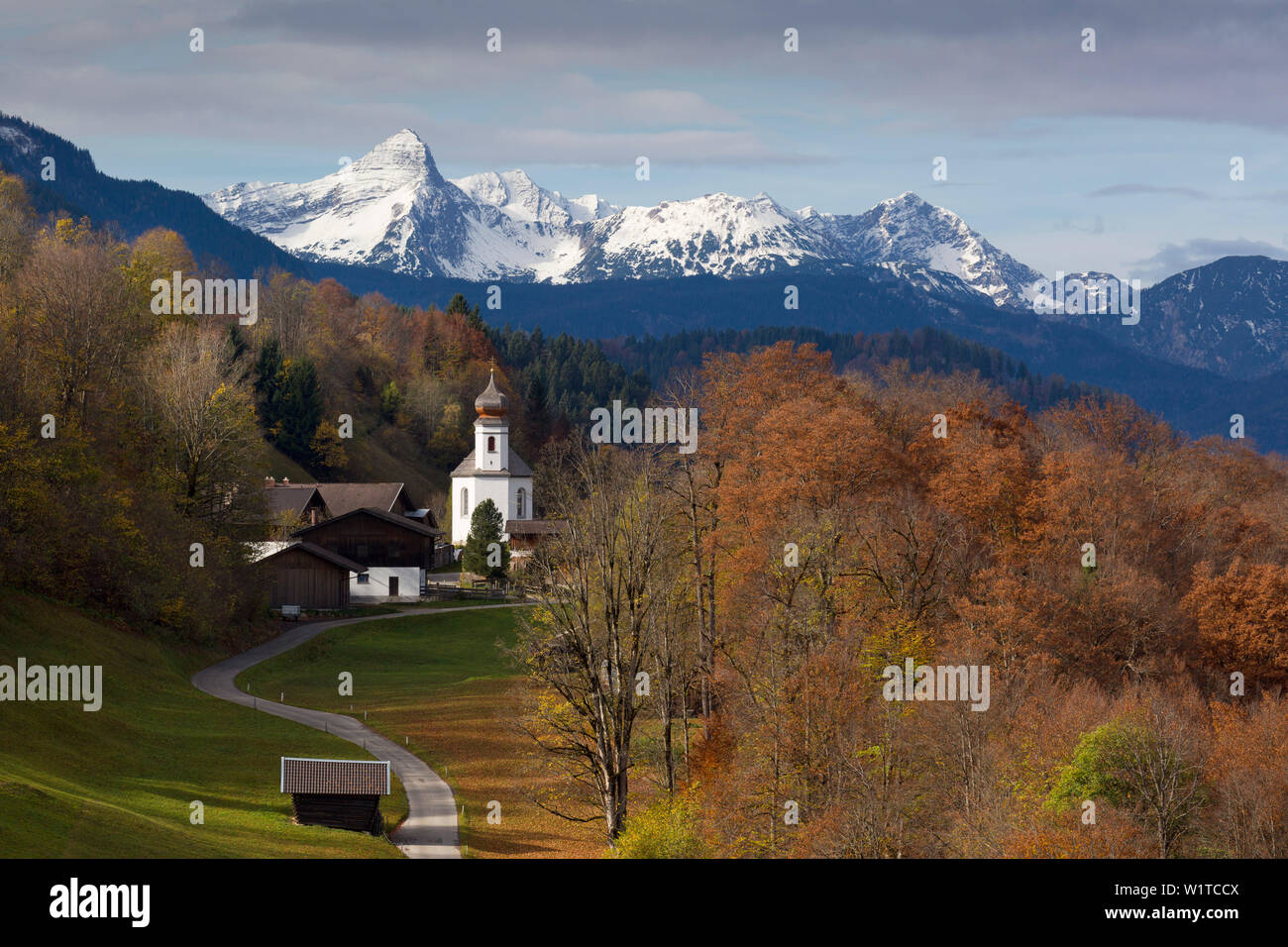 View to Wamberg village, Werdenfelser Land, Bavaria, Germany Stock ...