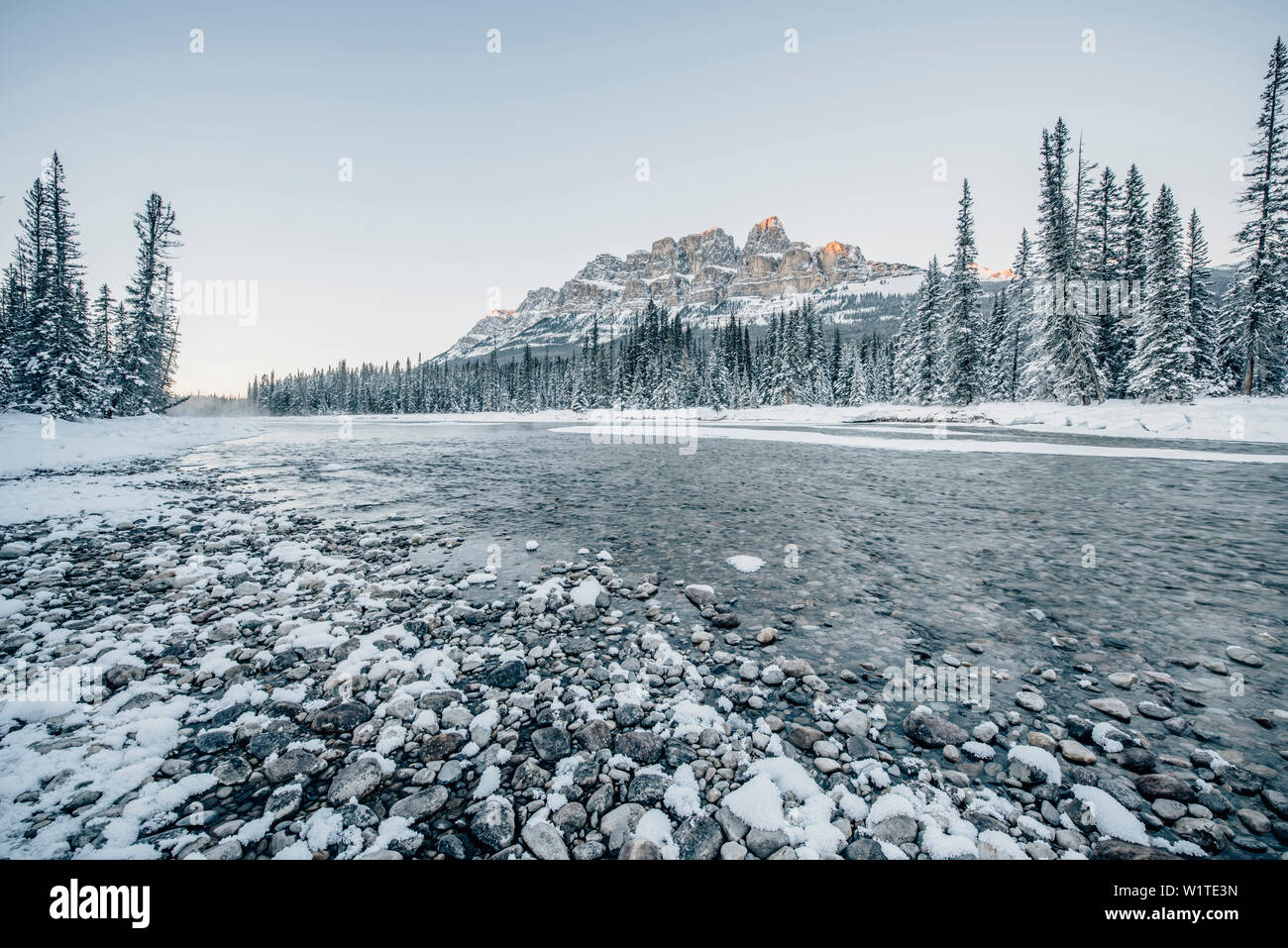 Riverside at Bow River, castle junction, Banff Town, Bow Valley, Banff ...