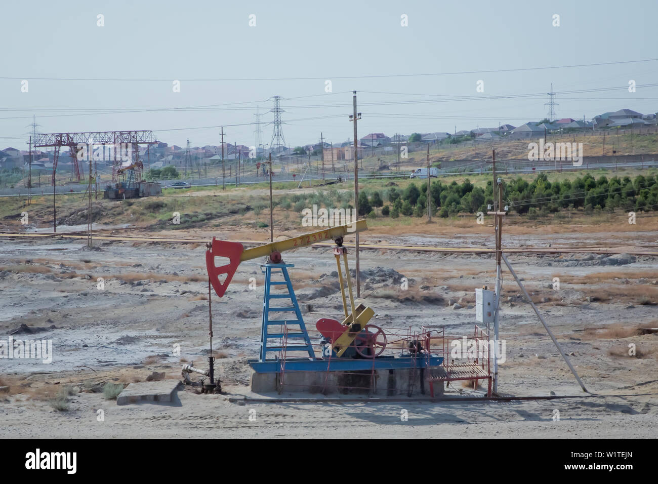 Pumping unit is working in oil field .Beam type crank balance pumping ...