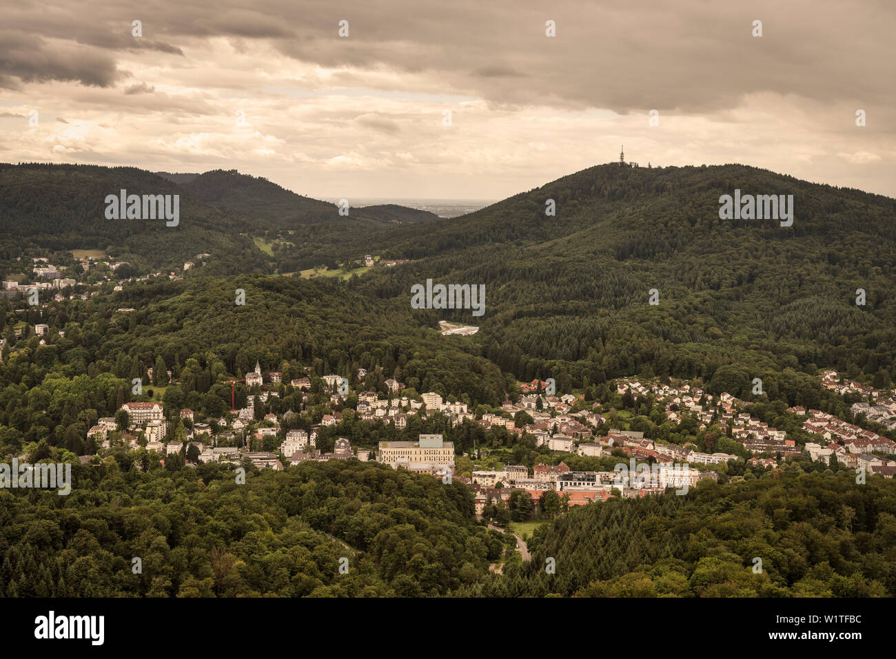 view from Fremer Mountain at Baden-Baden, spa town, Baden-Wuerttemberg ...