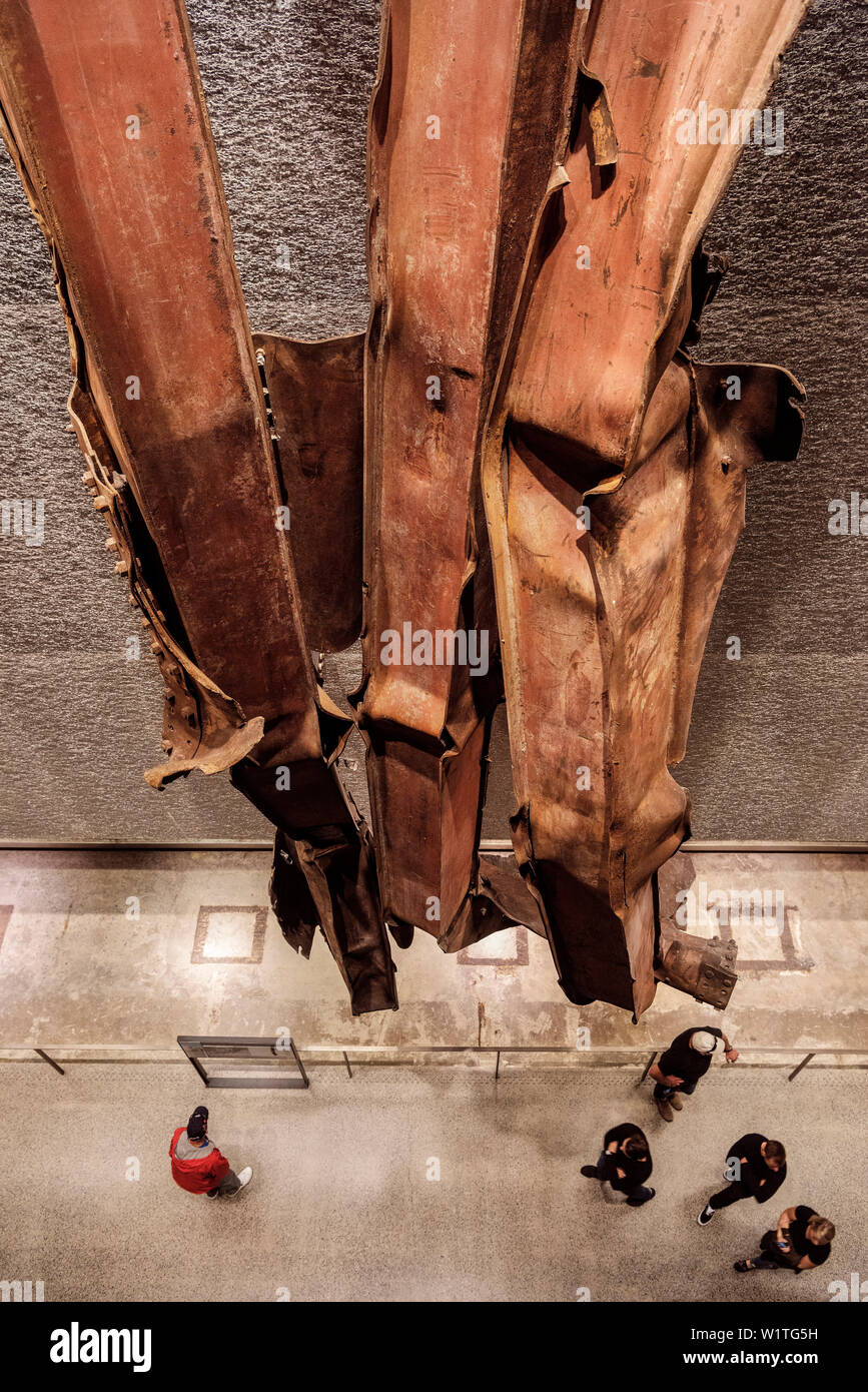 steel beam of the former Twin Towers of WTC, exhibition at 9/11 ...