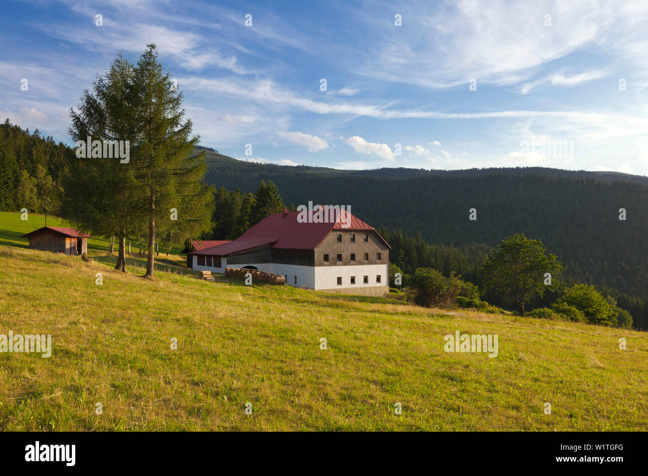Farm at the path to Kleiner Arbersee, Bavarian Forest, Bavaria, Germany ...