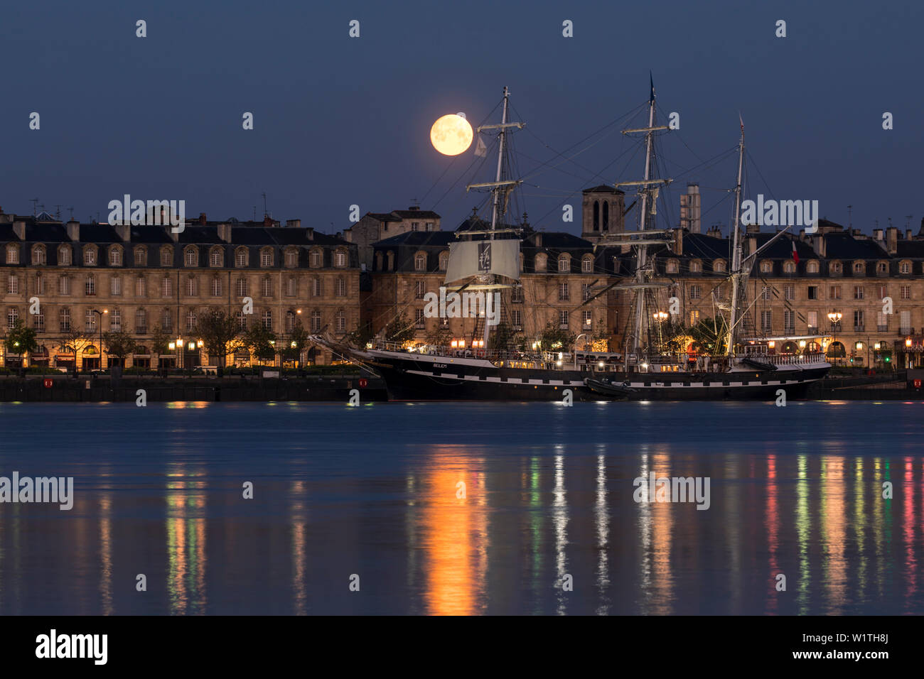The sailing ship Belem on Garonne river at the pier in front of the ...