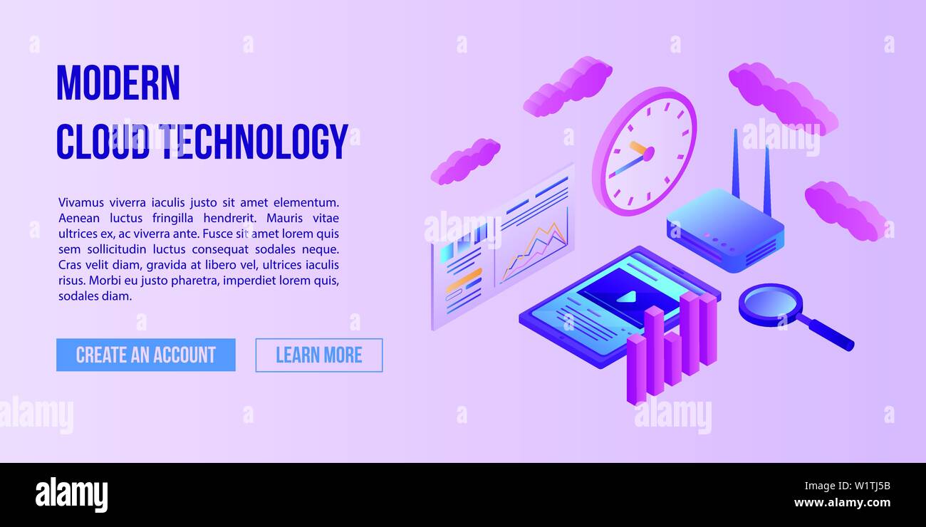 Modern cloud technology concept banner, isometric style Stock Vector ...