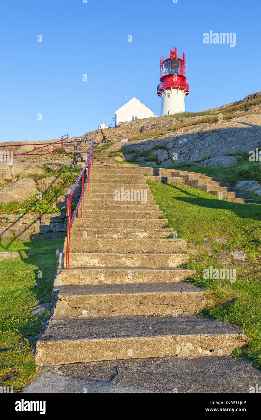 Lighthouse Lindesnes fyr at the Cape Lidesnes, Skagerak, Northern Sea ...