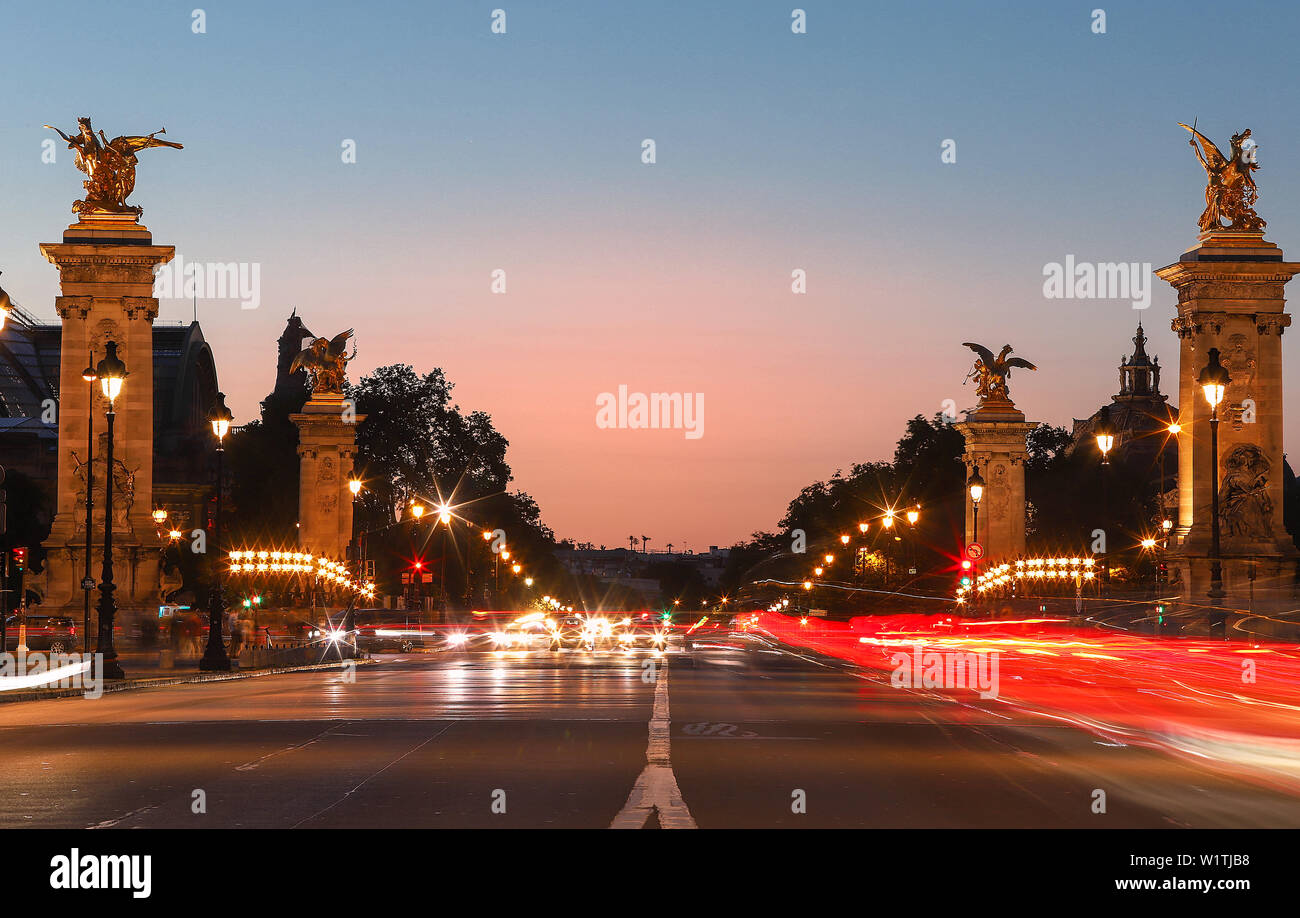 The famous Alexandre III bridge at sunset, Paris, France Stock Photo ...