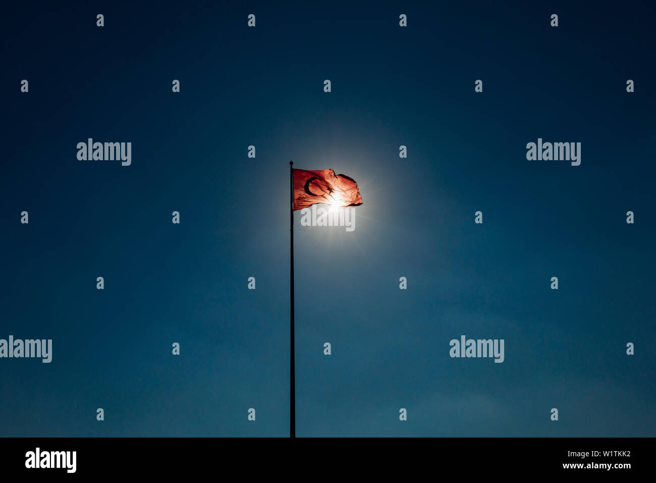 Turkish flag waving at blue sky. Turkey country flag flowing in the ...