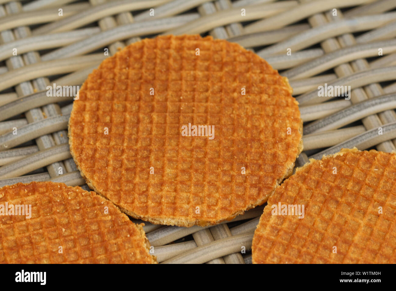 close up of stack of traditional dutch stroopwafels cookie, a caramel ...