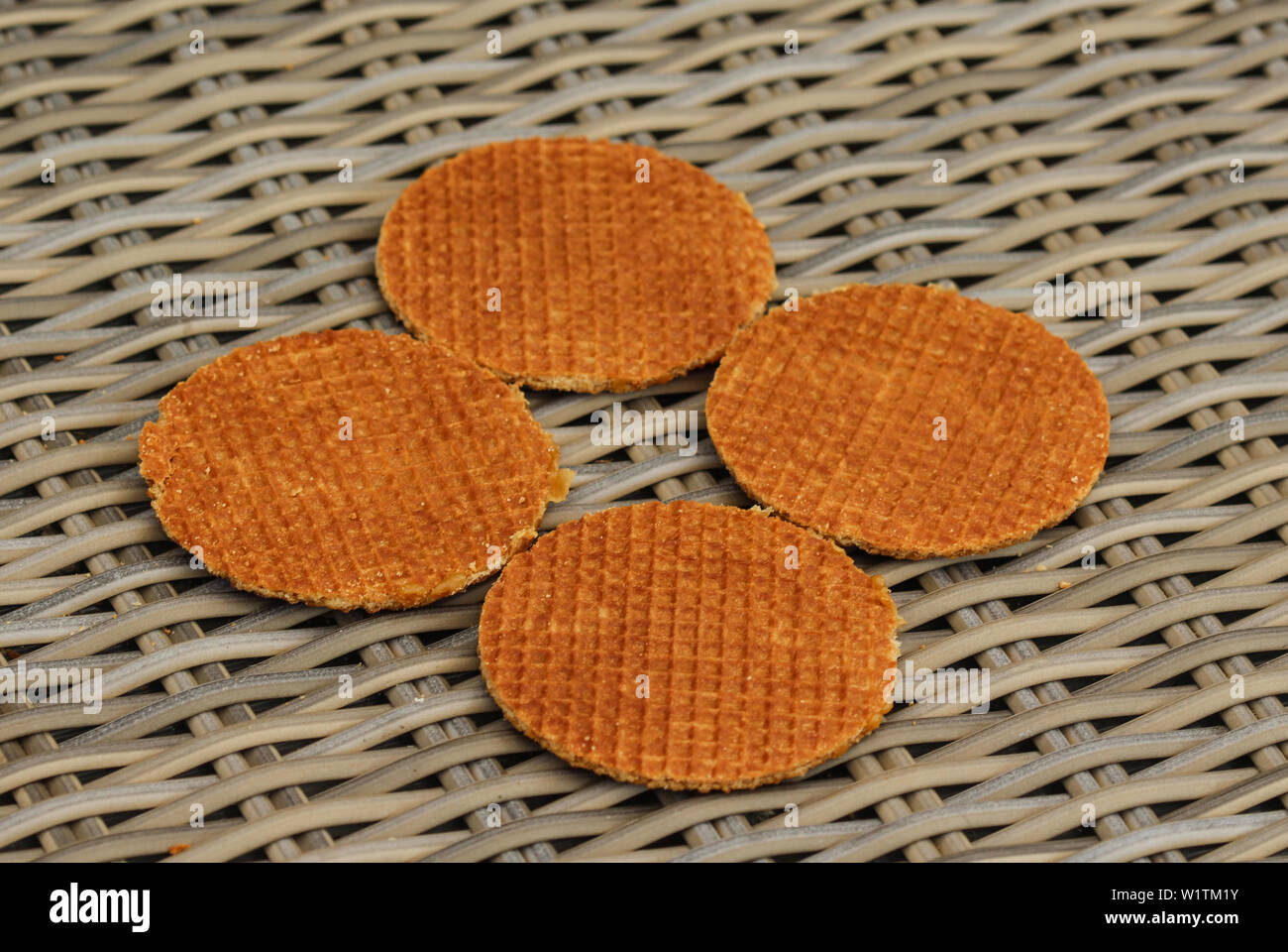 close up of stack of traditional dutch stroopwafels cookie, a caramel ...
