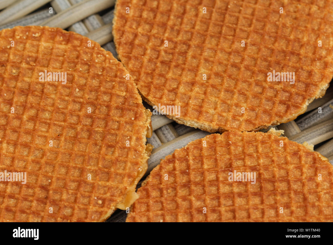 close up of stack of traditional dutch stroopwafels cookie, a caramel ...