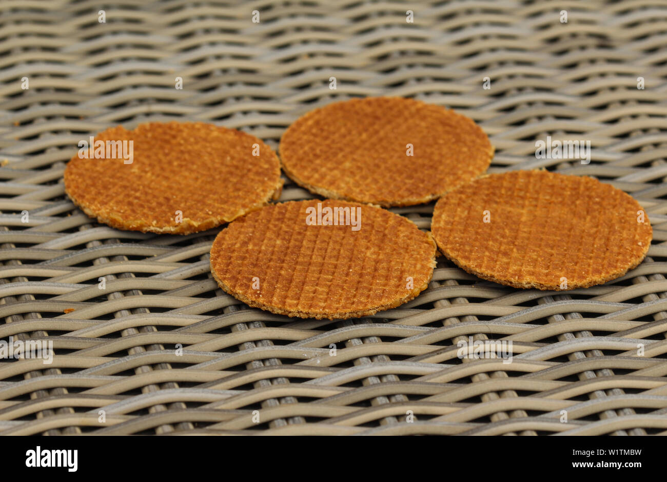 close up of stack of traditional dutch stroopwafels cookie, a caramel ...