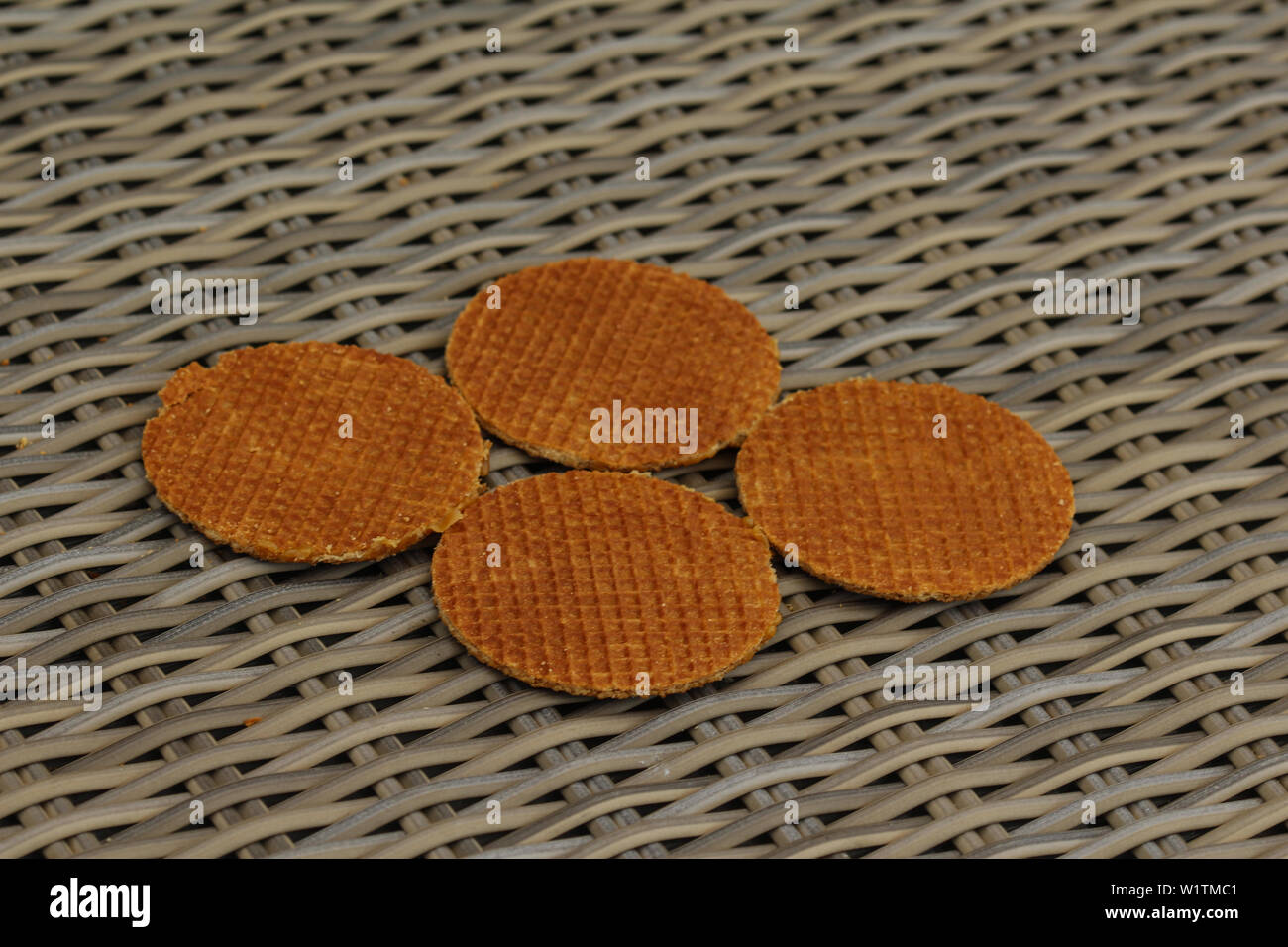 close up of stack of traditional dutch stroopwafels cookie, a caramel ...