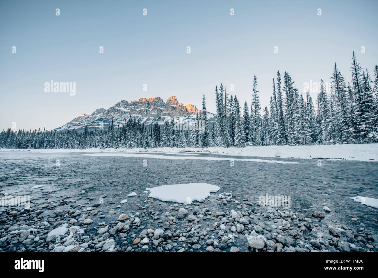 Riverside at Bow River, castle junction, Banff Town, Bow Valley, Banff ...