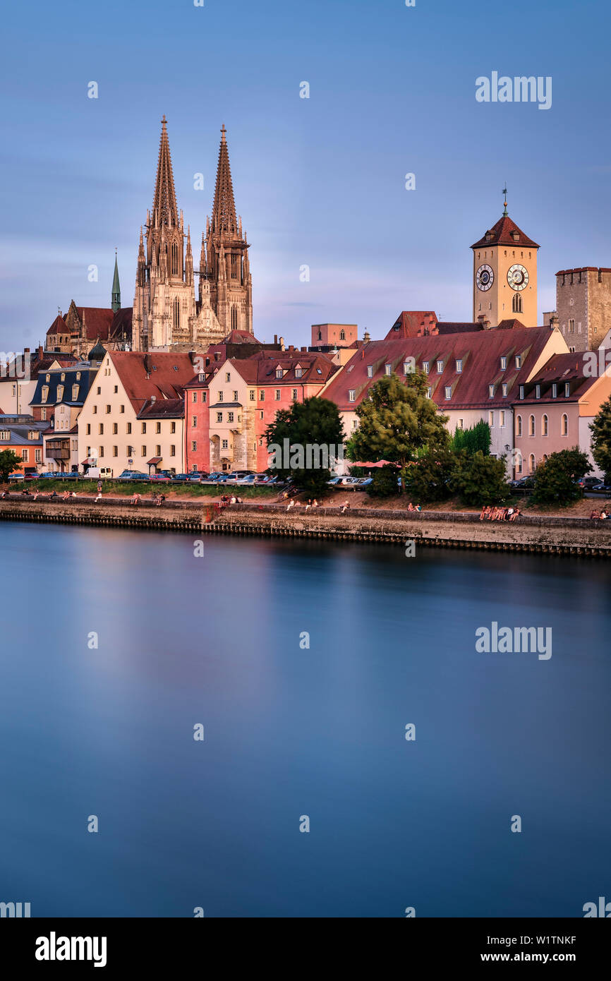 UNESCO World Heritage Old Town of Regensburg, view across the Danube ...
