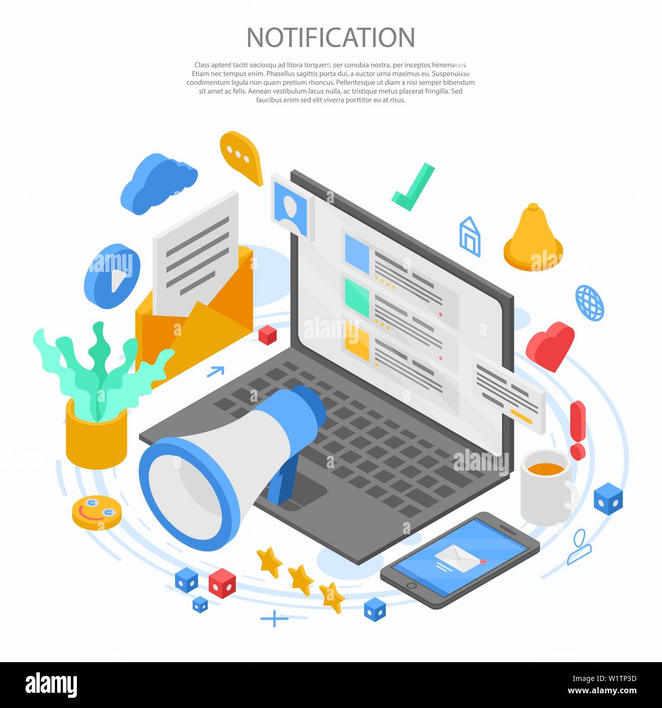 Notification message concept banner, isometric style Stock Vector Image ...
